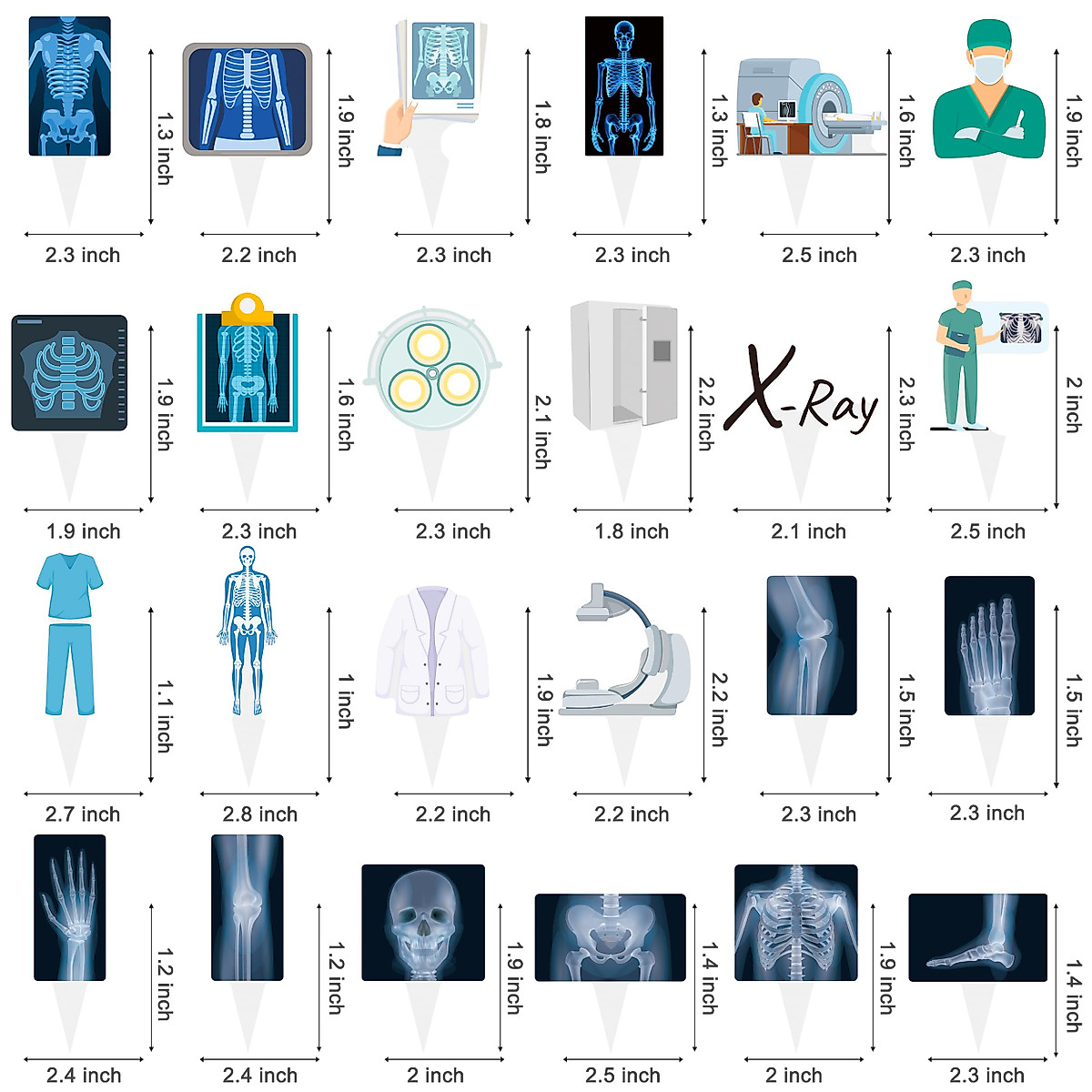 48Pcs Radiology X Ray Cupcake Toppers Radiology Birthday Party Decorations X ray Theme Cupcake Picks Decorations for Radiology Xray Doctor Medical Theme Party Baby Shower Supplies