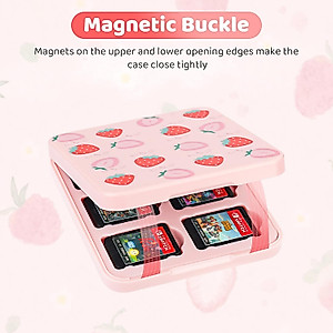RHOTALL Cute Strawberry Game Card Case for Nintendo Switch and Switch OLED, Storage Card Box with 12 Game Cards Cartridge and 12 SD Cards Slots, Portable Switch Games Holder with Magnetic Design