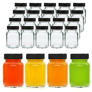 QAPPDA 2oz Mason Jars Set of 48,Glass Spice Jars with Black Lids,Small Mason Juice Bottles for Ginger Shots,Honey,Jam,Party Favor