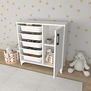 Dresser Closet Organizer and Storage Bins Drawer Toy Storage Chest Shelves Shoe Cabinet Rack Bookshelf Bathroom Office Kitchen Pantry Organizer Garage Organization (White, 5 Basket with Door)