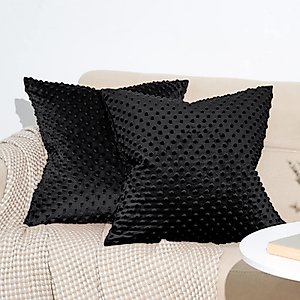 PHF Minky Dot Throw Pillow Cover 20"x 20", 2 Pack Soft Cozy Minky Bubble Real Velvet Cushion Cover, Christmas Home Decorative Pillow Pillowcase for Couch Sofa Bed, Black