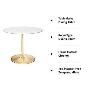 Target Marketing Systems Pisa Round Dining Table with Chrome Plated Base, Modern Retro Kitchen Furniture for Small Spaces, Condos and Apartments, 35.4", Golden