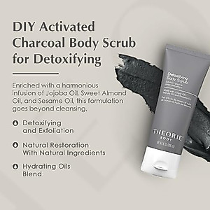 Theorie Charcoal Bamboo Body Scrub- Detoxifying Exfoliation, Micro Partials Gently Reveal Glowing Skin, Jojoba Oil, Sweet Almond Oil, and Sesame Oil Restore Moisture, 200 mL