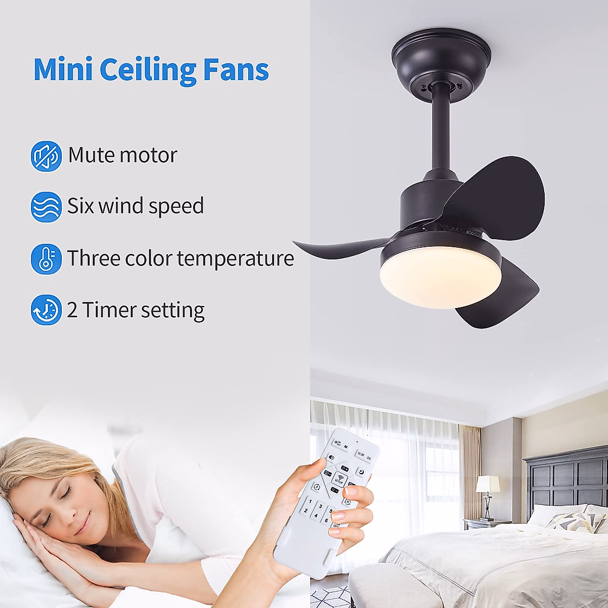 EMIKIRII Ceiling Fan with Lights and Remote,21'' Small Modern Ceiling Fan,Smart APP Control,Dimmable Metal Blades Flush Mount Quiet Mini Ceiling Fans Lights for Kitchen Dining Room Bedroom