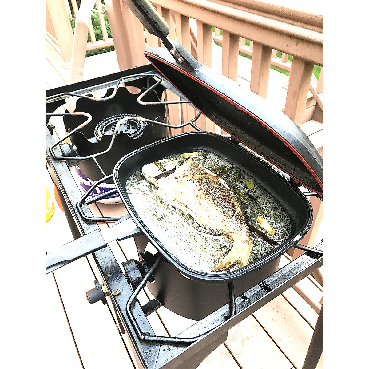 Uniware® Super Quality Non-Stick Coating Double Grill Pan, Rectangular, Magnetic Bakelite Handle, 12.6 x 9.6 x 2.6 Inch