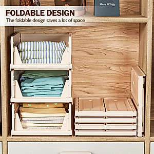 CTSNSLH 6 Pack Folding Closet Organizers Storage Box, Stackable Storage Bins, Plastic Drawer Basket Closet Storage for Wardrobe Cupboard Kitchen Bathroom Office Light Beige-6L