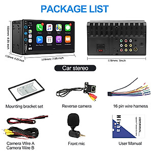 Double Din Car Stereo with Bluetooth,Compatible with Apple CarPlay & Android Auto,7 Inches HD Touchscreen Car AM/FM Radio Audio Receiver with Reverse Camera,Front Microphone,Voice Control,AUX /SWC/USB