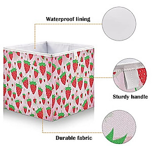 Kigai Strawberry Cube Storage Bins - 11x11x11 in Large Foldable Cubes Organizer Storage Basket for Home Office, Nursery, Shelf, Closet