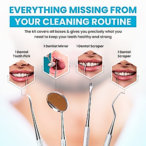 Dental Hygiene Kit - Calculus & Plaque Remover Dental Tool Set - Stainless Steel Tarter Scraper, Tooth Pick, and Mouth Mirror - Dentist Instrument Set for Teeth Cleaning (Coal Black)