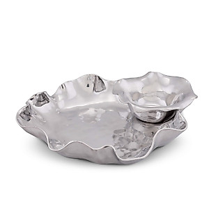 Arthur Court Metal Modern Two Piece Chip and Dip Platter and Dip Bowl in Carmel Pattern Sand Casted in Aluminum with Artisan Quality Hand Polished Designer Tarnish-Free 15 inch x 14 inch