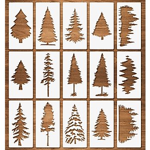 15 Pcs Trees Stencils, Pine Fir Cypress Cedar 3"x6", Christmas Trees Forest Stencils for Painting, Reusable Tree Templates for Window Wood Wall Canvas Holiday Decor