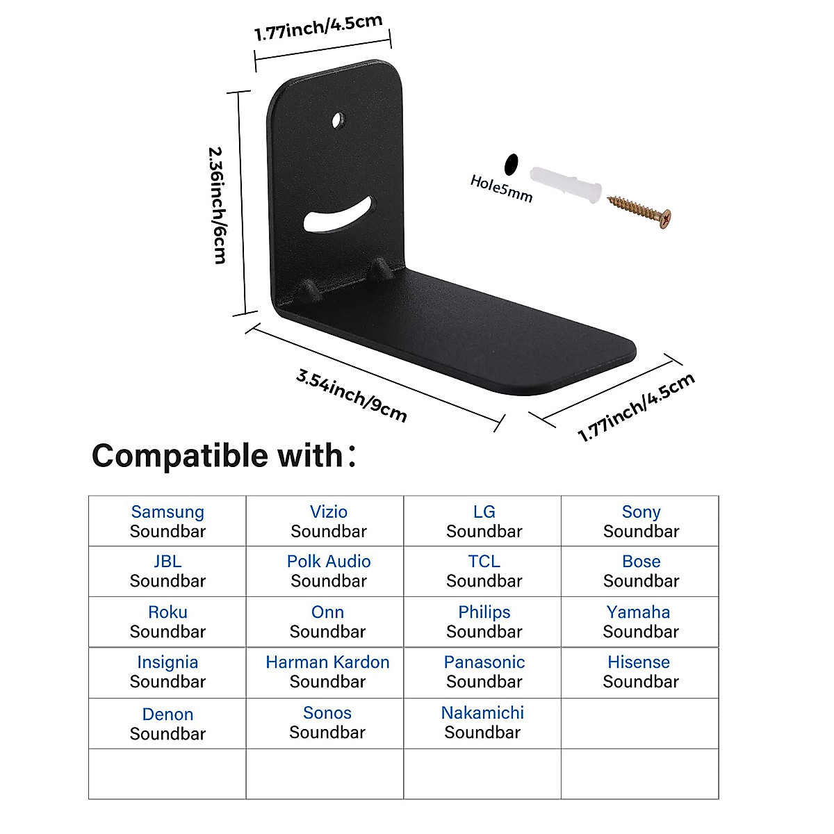 WISDING Universal Soundbar Mount Bracket Floating Wall Shelf for Samsung,JBL,Sony, LG,Bose,Roku,Polk Audio,Vizio,Roku,Onn & Other Brands Soundbar Mount Bracket, Sound Bar Wall Mount Shelf Under TV