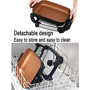 Ceramic Nonstick Electric Skillet with Lids - 12”x15” Removable Pan, Adjustable Temperature & Reversible Design, Nozaya