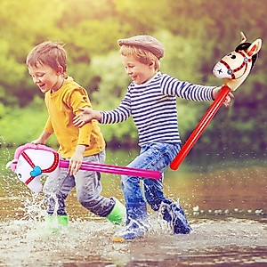 OBANGONG 4 Pcs Inflatable Stick Horse Inflatable Horse Head Stick Balloon Funny Stick Horse Toy for Kids Inflatable Horse on a Stick for Western Cowboy Pony Horse Baby Shower Cowboy Party Supplies