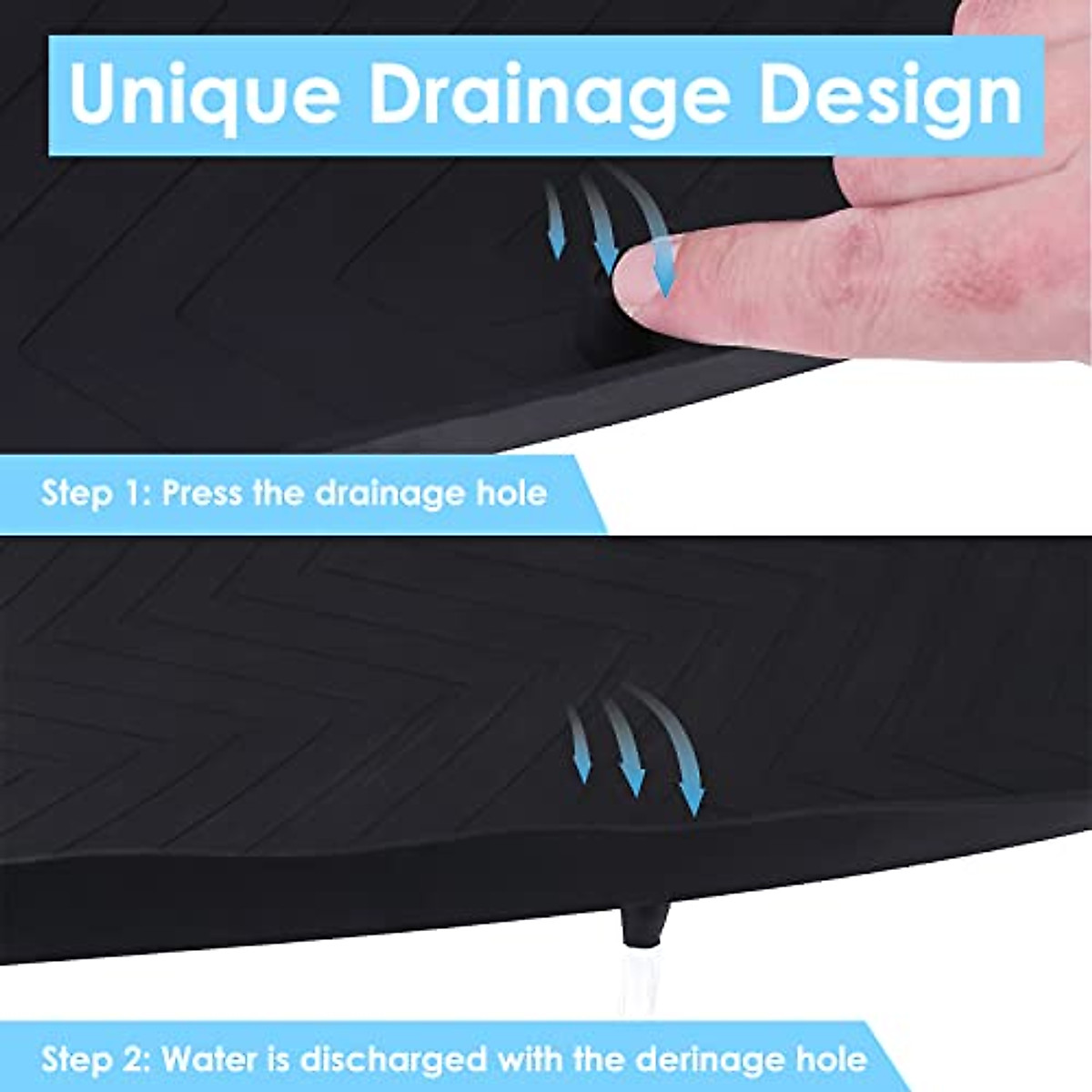 PELTEFLU Under Sink Mat, 34" x 22" Waterproof Under Sink Mats for Kitchen Bathroom, Flexible Silicone Rubber Under Sink Liner with Drain Hole, Thick Under Sink Mat Protect for Drips Leaks - Black