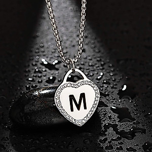 CALIS Women's Silver Initial Necklace Stainless Steel Love Heart Tiny Letter Necklace Personalized Name Jewelry for Girlfriend Gift Alphabet Letter M