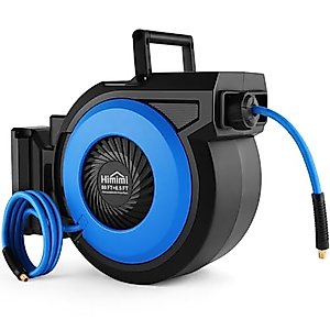 80FT + 6.5FT Retractable Air Hose Reel, Wall Mount Penumatic Hose Reel for Garage Workshop, Automatic Rewind, 3/8" x 80' Hybrid Air Hose with Brass Fittings + Bend Restrictors, 300PSI