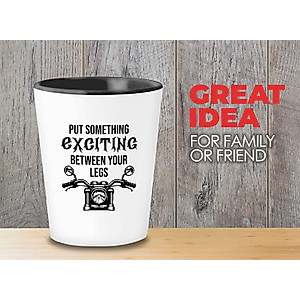 Bubble Hugs Biker Shot Glass 1.5oz White - Put Something Exciting Between Your Legs - Motorcycle Motorbike Rider Adult Humor