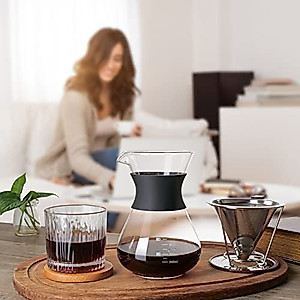 Jocuu Pour Over Coffee Dripper, Stainless Steel Pour Over Coffee Maker, Reusable Slow Drip Coffee Filter, Paperless Cone Coffee Strainer for Single Cup Brew with Non-slip Cup Stand