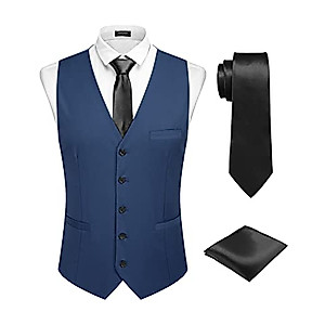 COOFANDY Mens 3 Piece Vest Set Casual Business Waistcoat Suit with Tie Hankie