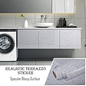 Glossy Marble Paper for Countertop Marble Peel and Stick Wallpaper Granite Wallpaper White Marble Sticker Waterproof Marble Self Adhesive Wallpaper 23.6”×393” Easy to Install & Clean, Removable