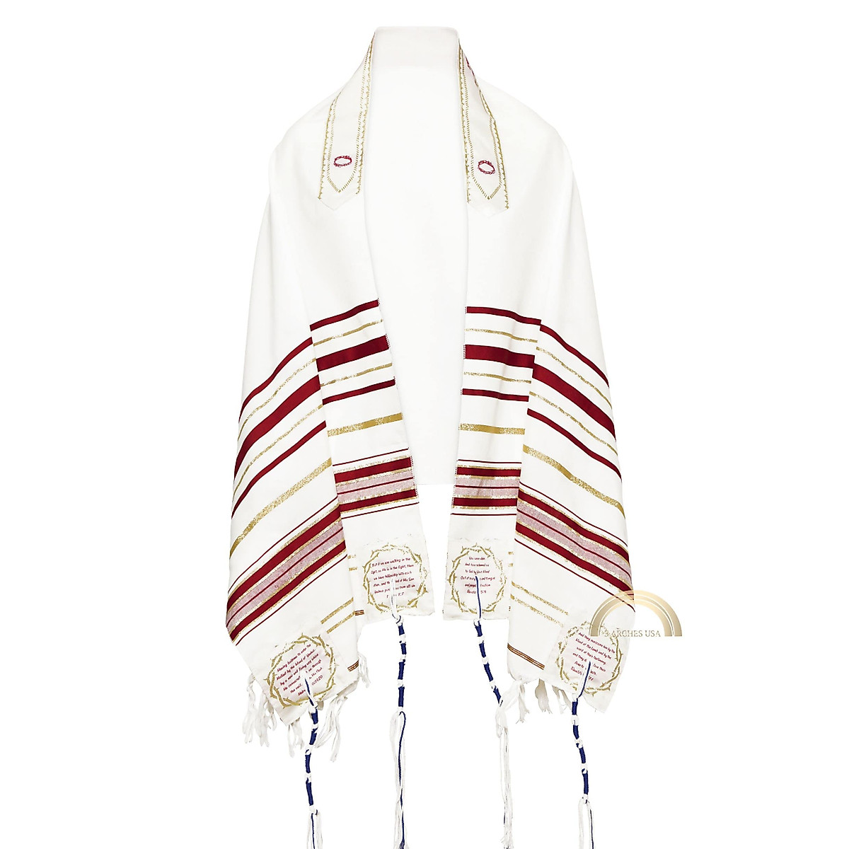 3 ARCHES USA, The Blood Of Yeshua The Messiah,Prayer Shawl from Israel Messianic Tallit Prayer Shawl- Red 72"x 22" Jewish Prayer Shawl with Bag, Scripture Corners & Hebrew Prayer