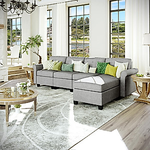 PHI VILLA Convertible Sectional Sofa for Living Room - Modular Sectional Sofa Couch with Seats Storage/Movable Ottoman