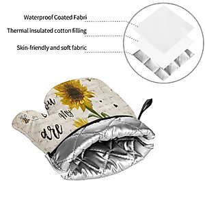 4-Piece Oven Glove and Pot Holder,You are My Sunshine Sunflower Retro Newspaper,Heat-Resistant Oven Glove and Pot Holder,Can Be Used for Cooking and Grilling
