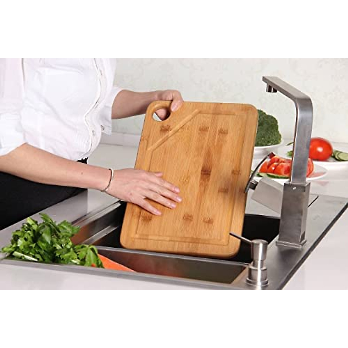 Mohy Bamboo Cutting Board Set with Juice Groove (Set of 3 with Holder) – Extra Large Thick Chopping Board Set for Meat, Cheese, Fruit and Vegetables