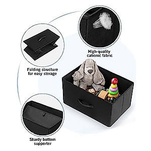 Crestlive Products Fabric Dresser Drawers with Wood Handles, Closet Storage Organizer Bin for Clothes Underwear Bras Socks, Foldable Containers for Bedroom, Hallway, Entryway - Set of 2, Black