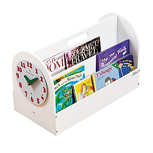 Tidy Books® Children’s Book Storage Box - 13.8”x21.7”x12.2” - Clockface Book Caddy - The Original Handmade Classic Book Storage Solution for Kids Age 3-10 - White