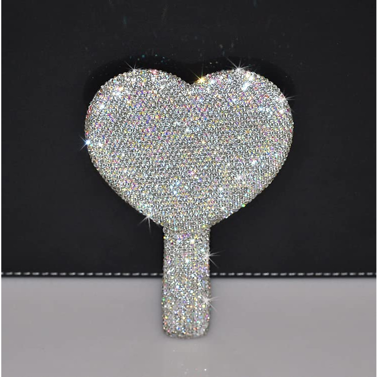 Wowagoga Sparkling Rhinestone Heart Shaped Handheld Mirror Heart Mirror Cosmetic Hand Mirror with Handle Cute Hand Mirror for Women Girls(White)