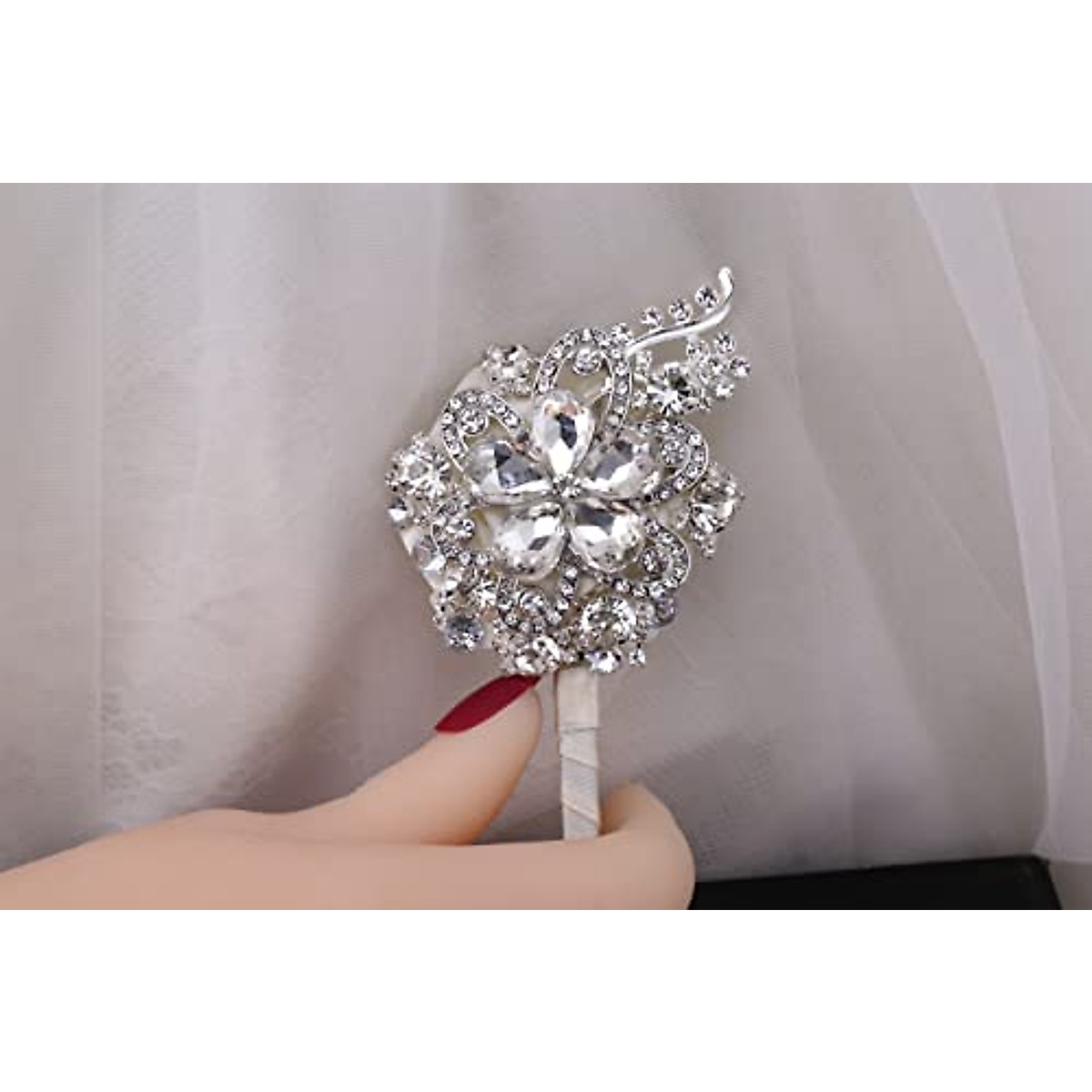 2 Pack Corsage Wristlet Luxury Dazzle Crystal Diamond Boutonniere Set Wrist*1 for bride and Corsage*1 for groom on Wedding Party