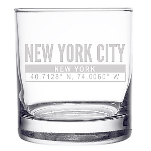 New York City Coordinate Whiskey Glass 11oz- Cool NYC Souvenir or gift for NY fan. Old Fashioned, Rocks Glass. I Love New York Souvenirs- Dishwasher Safe, Non-Toxic, Organic Ink Printed in USA