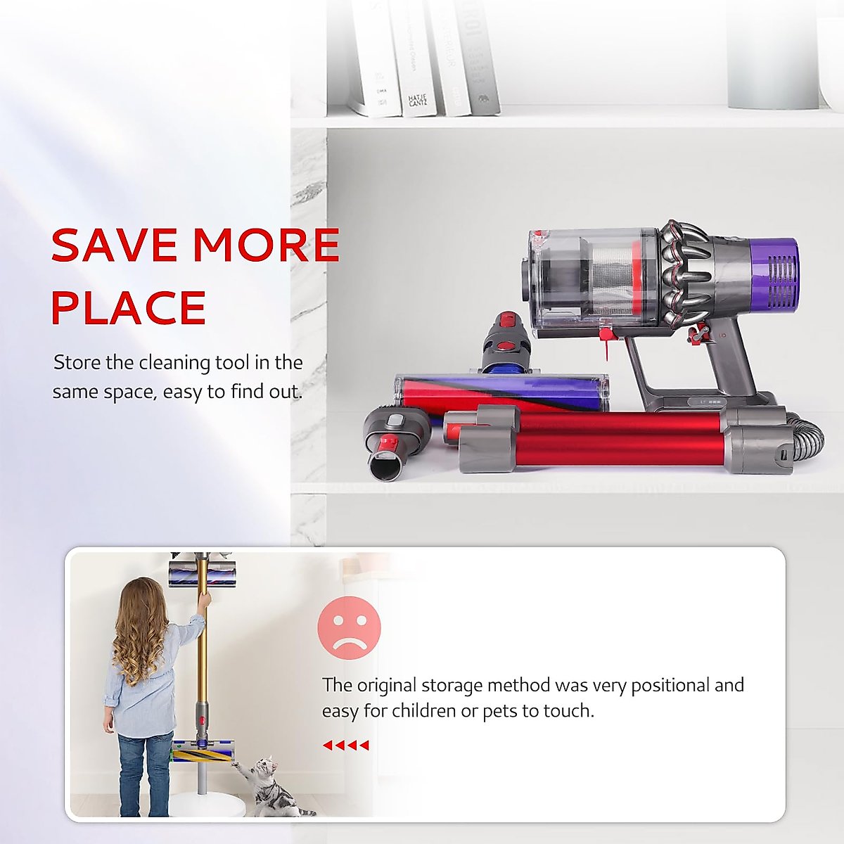 Foldable Extension Wand Compatible with Dyson V7 V8 V10 V11 V15 Cordless Vacuum Accessories, Upgrade Quick Release Wand Replacement for Dyson Stick Vacuum Attachments(Red)