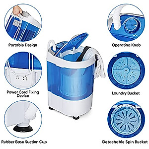 ZenStyle Mini Portable Single Tub Washing Machine - Compact 2-IN-1 Design 5.7lbs Capacity Semi-Automatic Washer with Timer Control Spin Cycle Basket, Translucent Tub