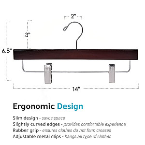 Quality Hangers Wooden Pants Hangers - 20-Pack Swivel Hook Cloth Hanger Set - Lotus Wood Skirt, Pant, Shorts and Slack Hangers with Adjustable Clip – Mahogany Clothing Hanger (Mahogany, 20)