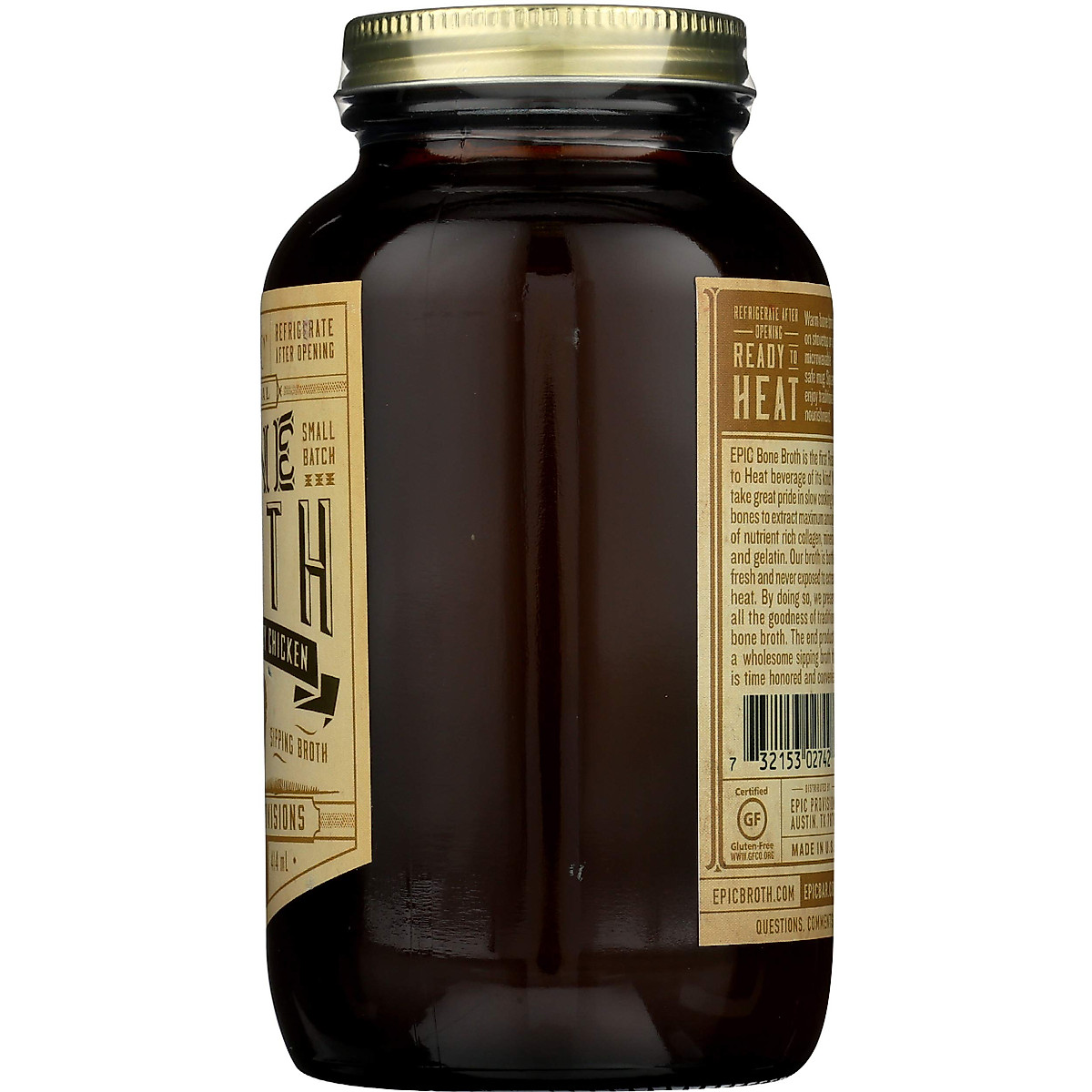 EPIC Homestyle Savory Chicken Bone Broth, Whole30, 14fl oz Jar (Pack of 6)