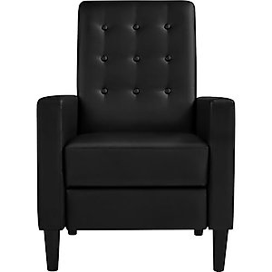 Yaheetech Faux Leather Recliner Sofa Mid-Century Modern Single Reclining Chair Adjustable Back & Footrest Tufted Upholstered Sofa with Pocket Spring Living Room Bedroom Home Theater Black
