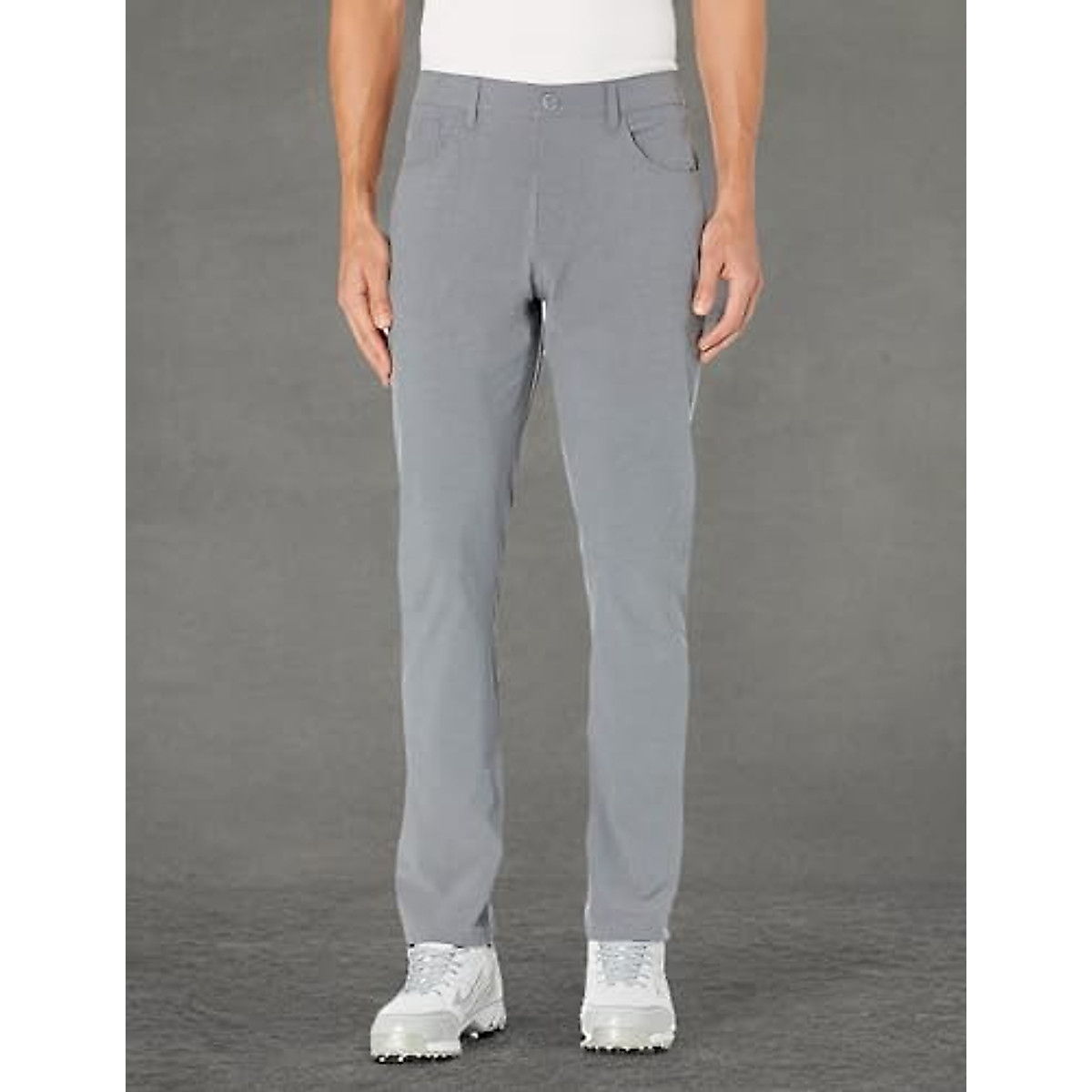 PGA TOUR Men's Flat Front Comfort Stretch 5 Pocket Golf Pant, Dk Grey Heather, 34W x 30L