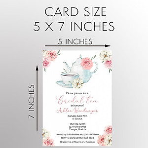 Bridal Shower Invitations Wedding Tea Party Invites Pink English British High Tea Cup Floral Flowers Cake Cookies Brunch Luncheon Customized Printed Cards (12 Count)