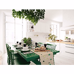 yuboo St Patrick Day Table Runner, Embroidered Shamrock Table Runnr Linen Burlap for Farmhouse Rustic Spring Decorations,13 x 72