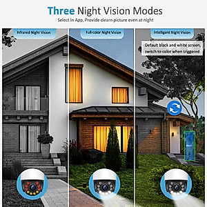 Security Camera Outdoor Wired with Night Vision Color, 360 WiFi Cameras for Home Security, Waterproof Video Surveillance Cameras, Motion Detection, Auto Tracking & Alarm, Fee Phone App and PC Software