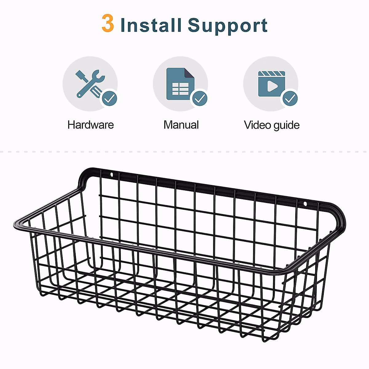 Wall Basket, Packism 4 Pack Hanging Wire Baskets for Organizing Small Versatile Bathroom Organizer Hanging Wall Basket for Bathroom Kitchen Bedroom Garage Add Extra Storage, Easy to Install, Black