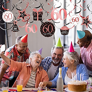 Blulu Birthday Party Decorations, Birthday Party Rose Gold Hanging Swirls Ceiling Decorations Shiny Foil Swirls for Birthday Decorations Supplies 30 Count (60 Style)