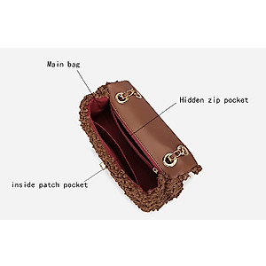 Women Plush Shoulder Bag Fashion Fluffy Crossbody Purse Soft Warm Shopping Dating Bag with Adjustable Chain Strap Indie Cute Tote Bags(Brown)