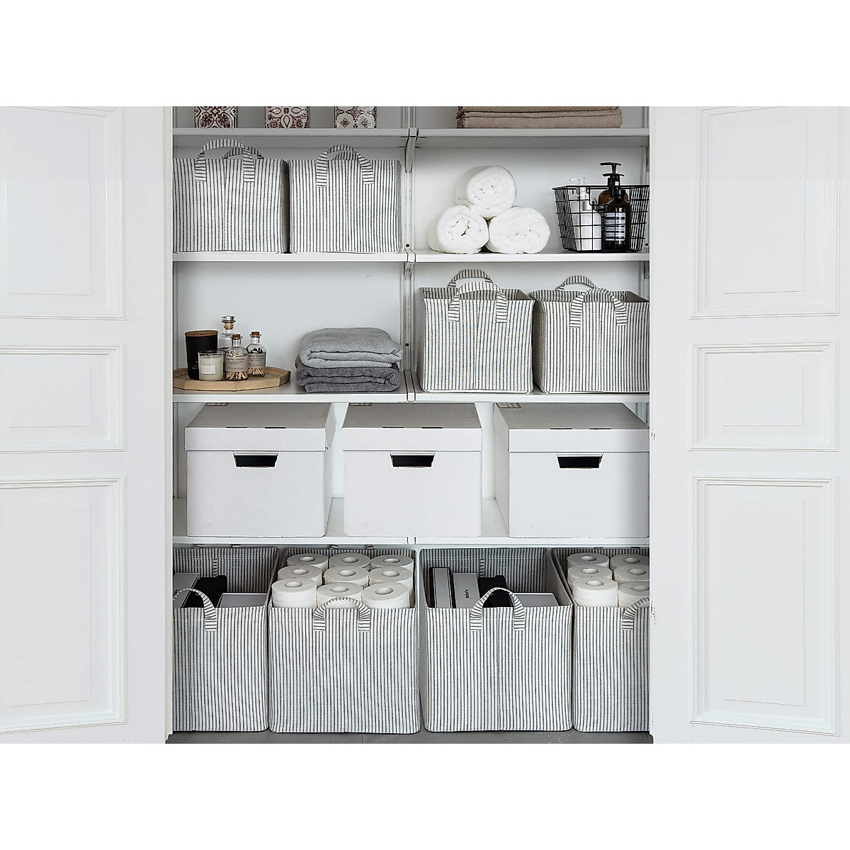 StorageWorks 45L Extra Large Fabric Storage Bins with Decorative Storage Boxes with Lids and Soft Rope Handles