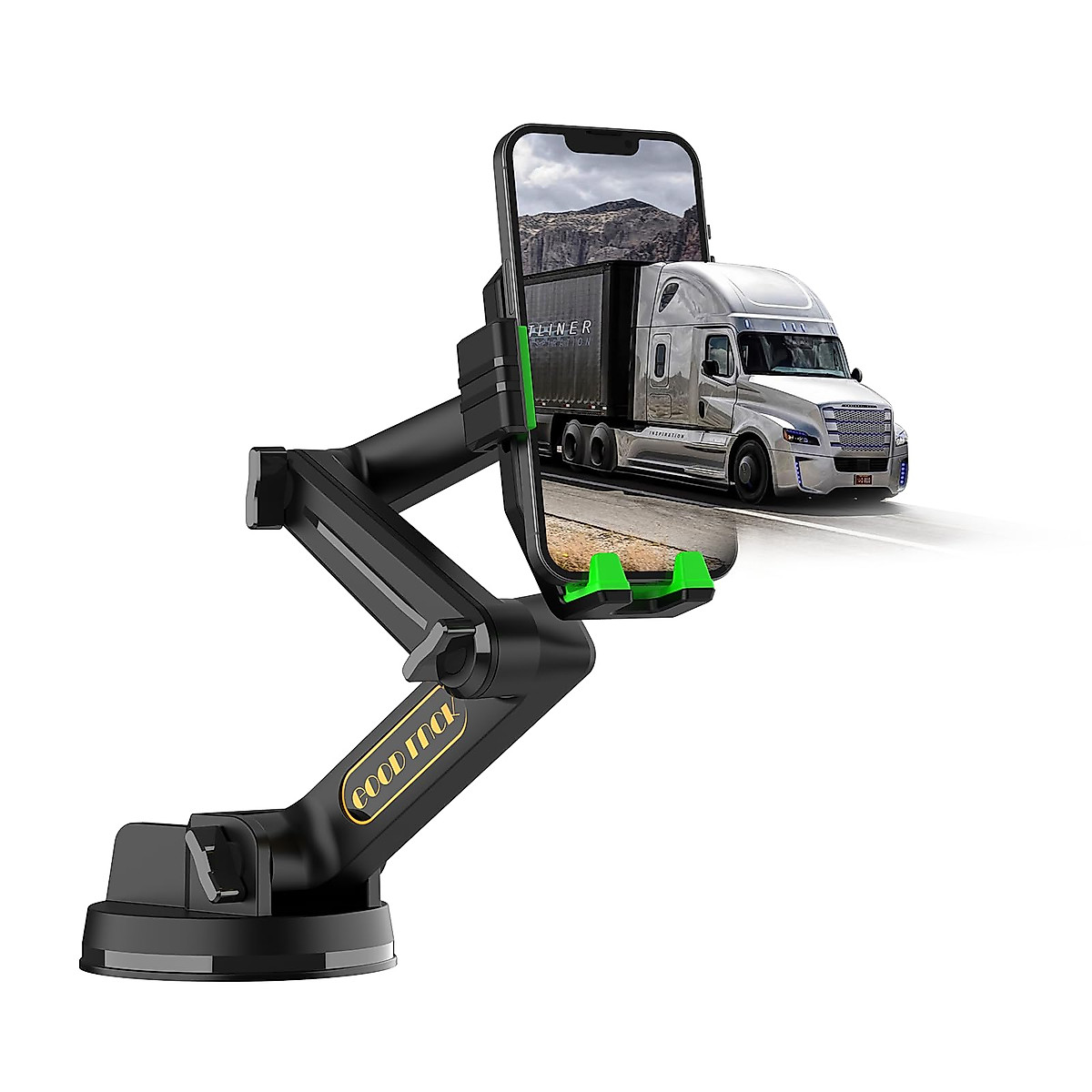 WUITIN Truck Phone Holder Mount,Heavy Duty Phone Holder for Truck Dashboard Windshield,16.9 inch Long Arm, Strength Suction Cup Anti-Shake,Compatible with All Phone and Pickup Truck,Semi Truck