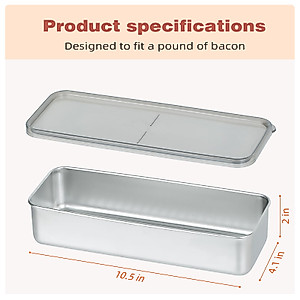 Zarevant Pack of 2 Bacon Container for Refrigerator, 304 Stainless Steel Airtight Deli Meat Storage Bacon Keeper, Long Storage Container for Fridge, Dishwasher Safe, with Lids