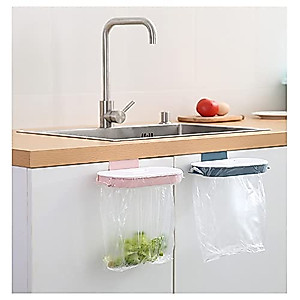 Set of 2 Trash Bag Holder Rack, Hanging Organizer Garbage Bag Holder, With Removable Lid - Multi for Kitchen Cabinet Door Storage Cupboard, Kitchen Towel Rails Rack, Blue & Pink